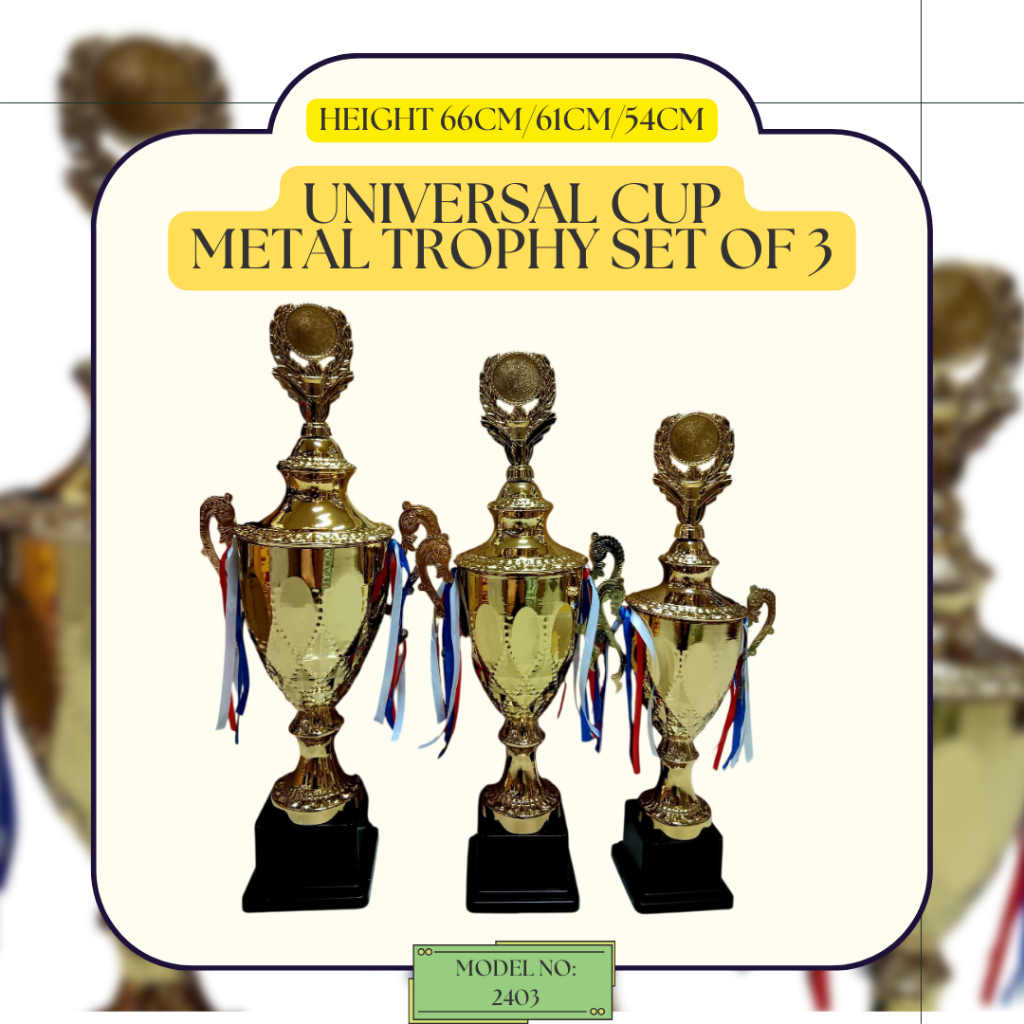 Universal Metal Gold Cup Trophy Set Of 3 Height 66cm/61cm/54cm ( 2403 ...