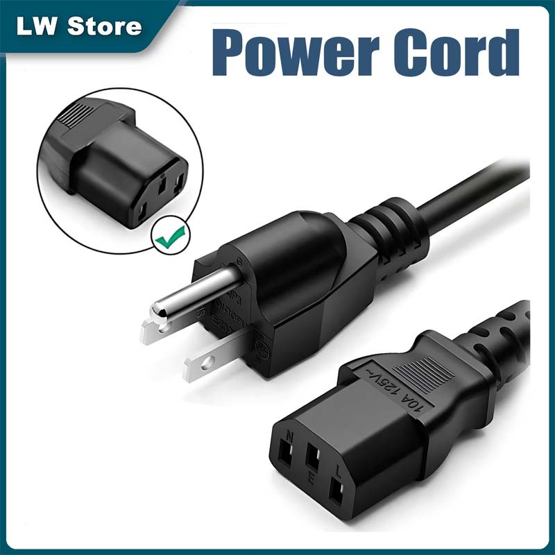3-Pin US Power Extension Cord Heavy Duty PC Computer Cable, 2/3 Prong ...