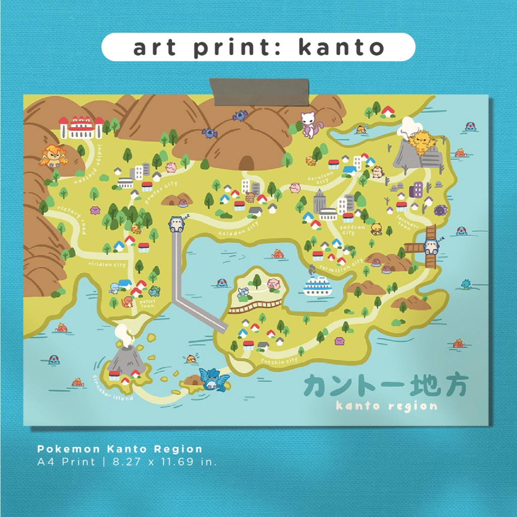 Pokemon: Kanto Region Map Art Print (A4 size) | Shopee Singapore