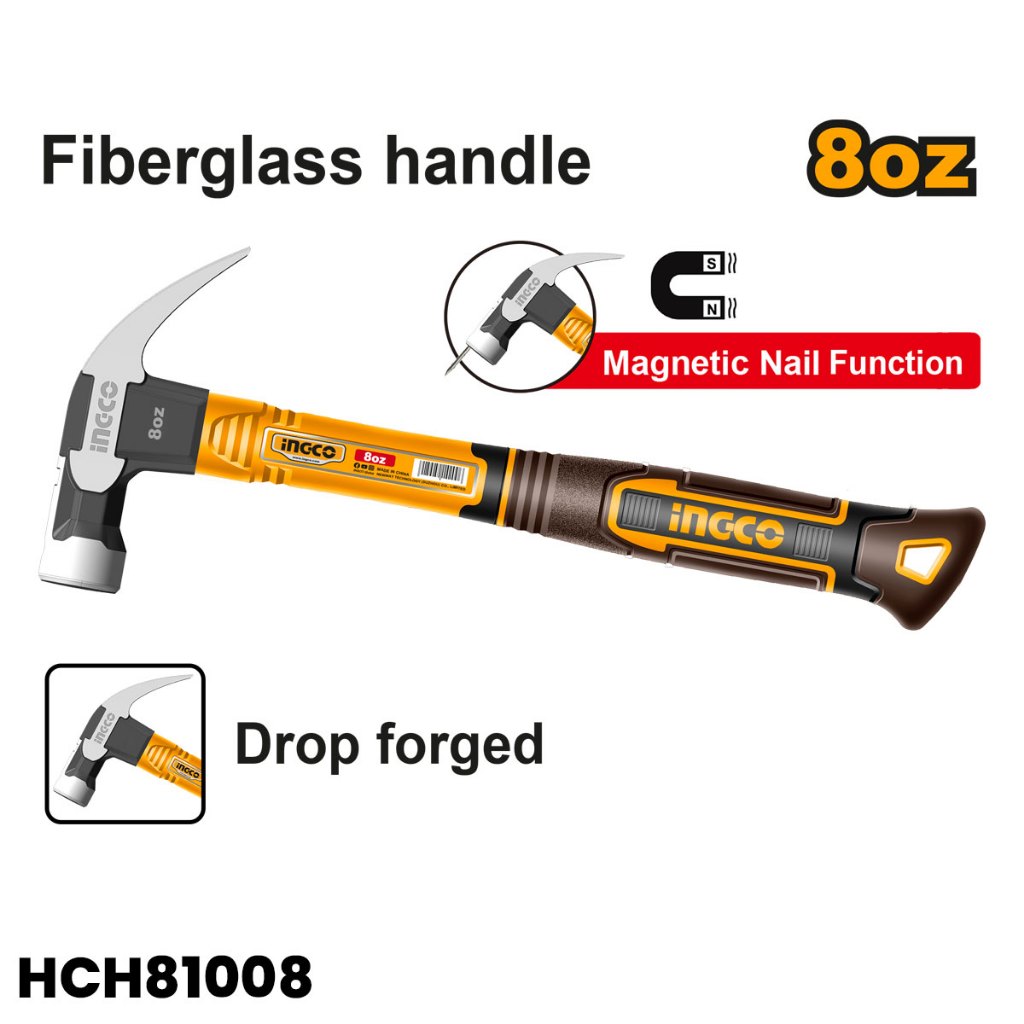 INGCO Claw Hammer 8oz | 16oz Innovated Drop-Forged Hammer Head with ...