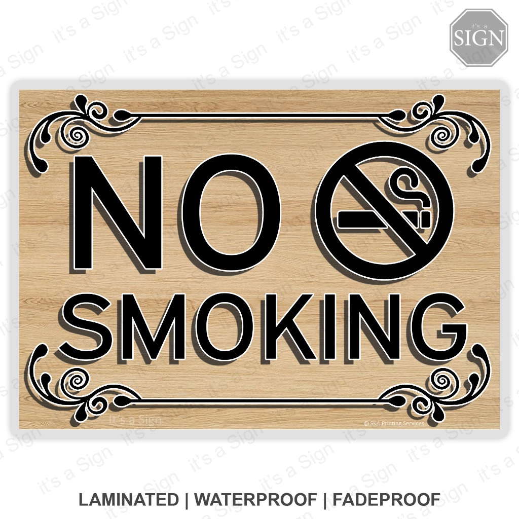 No Smoking Sign Wood Photo Background - Laminated Signage Label - A4 ...