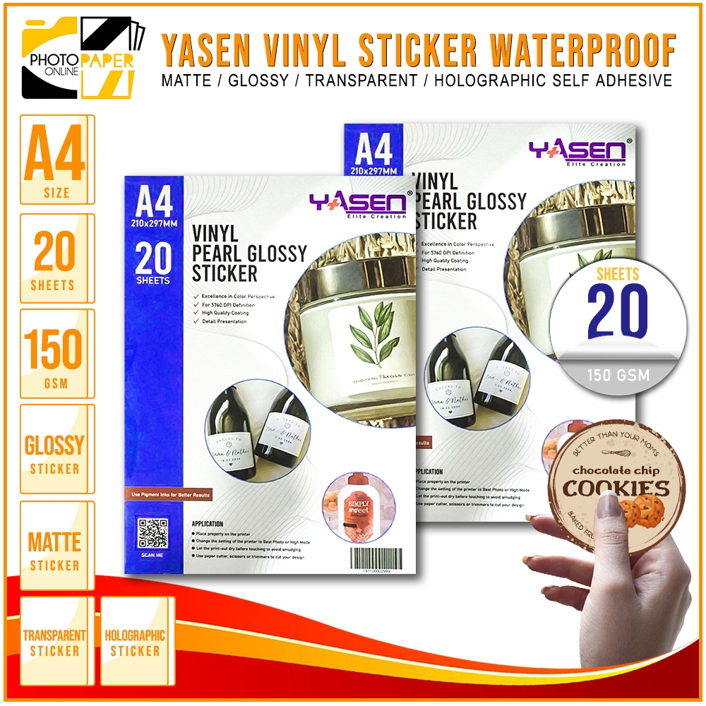 Yasen A4 Vinyl Sticker Waterproof Glossy | Matte | Transparent ...