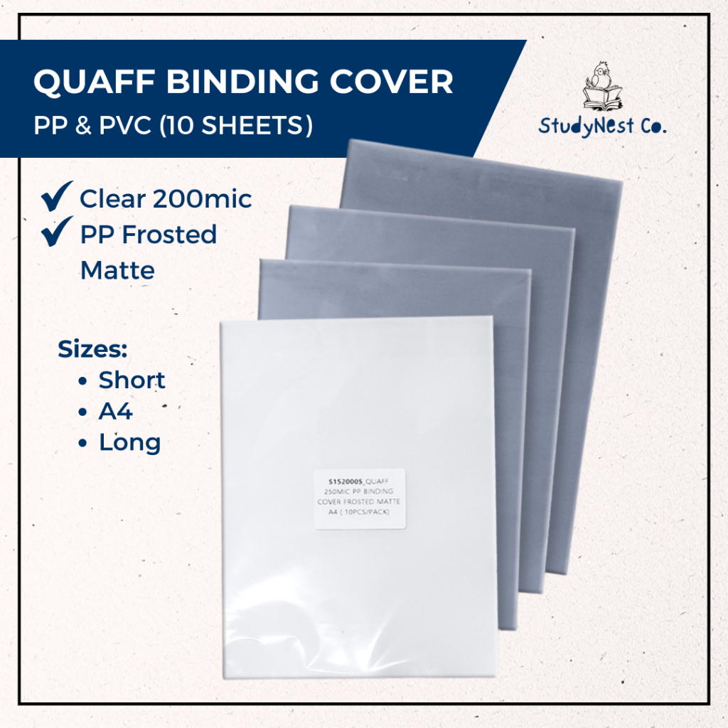 StudyNestCo | Quaff Clear PVC Binding Cover 200mic & Frosted Matte PP 250mic (10 Sheets ...