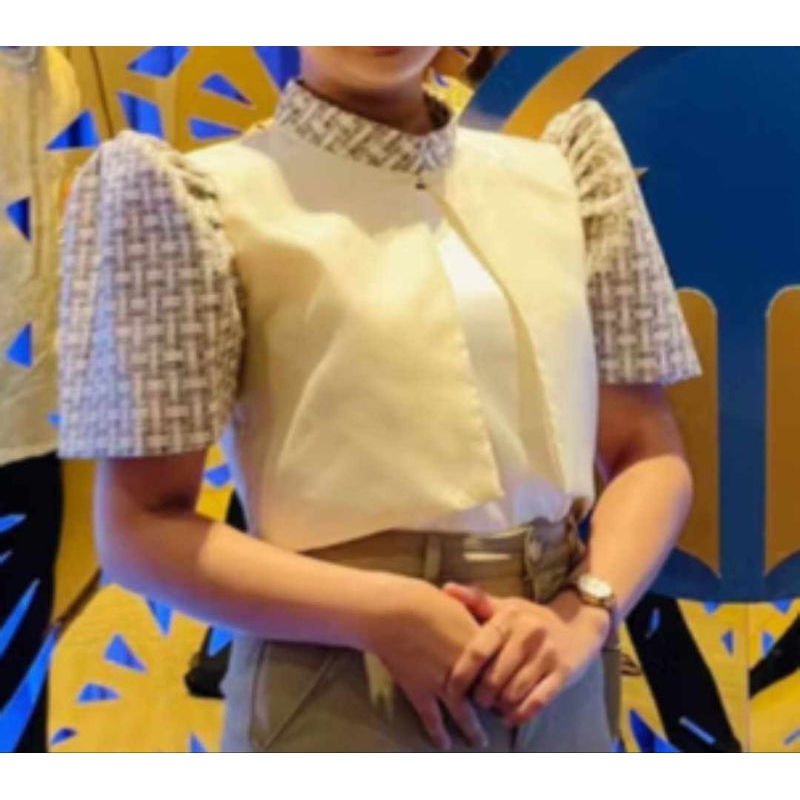 Modern filipiniana bolero satin with banig fabric | Shopee Singapore