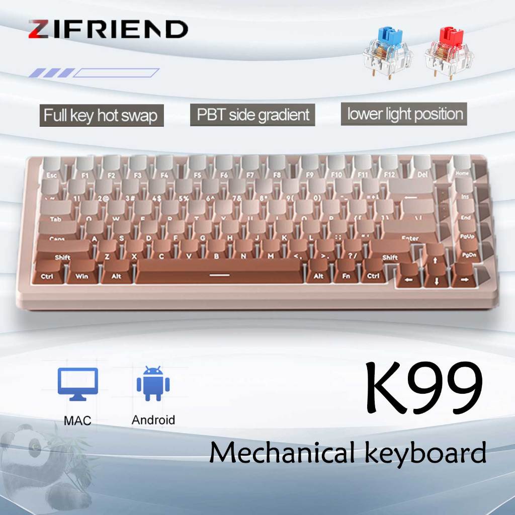 ZIFRIEND K82/K99 HotSwap PBT Gradient Keycap Mechanical Keyboard Red/Blue Switch Gaming Keyboard ...