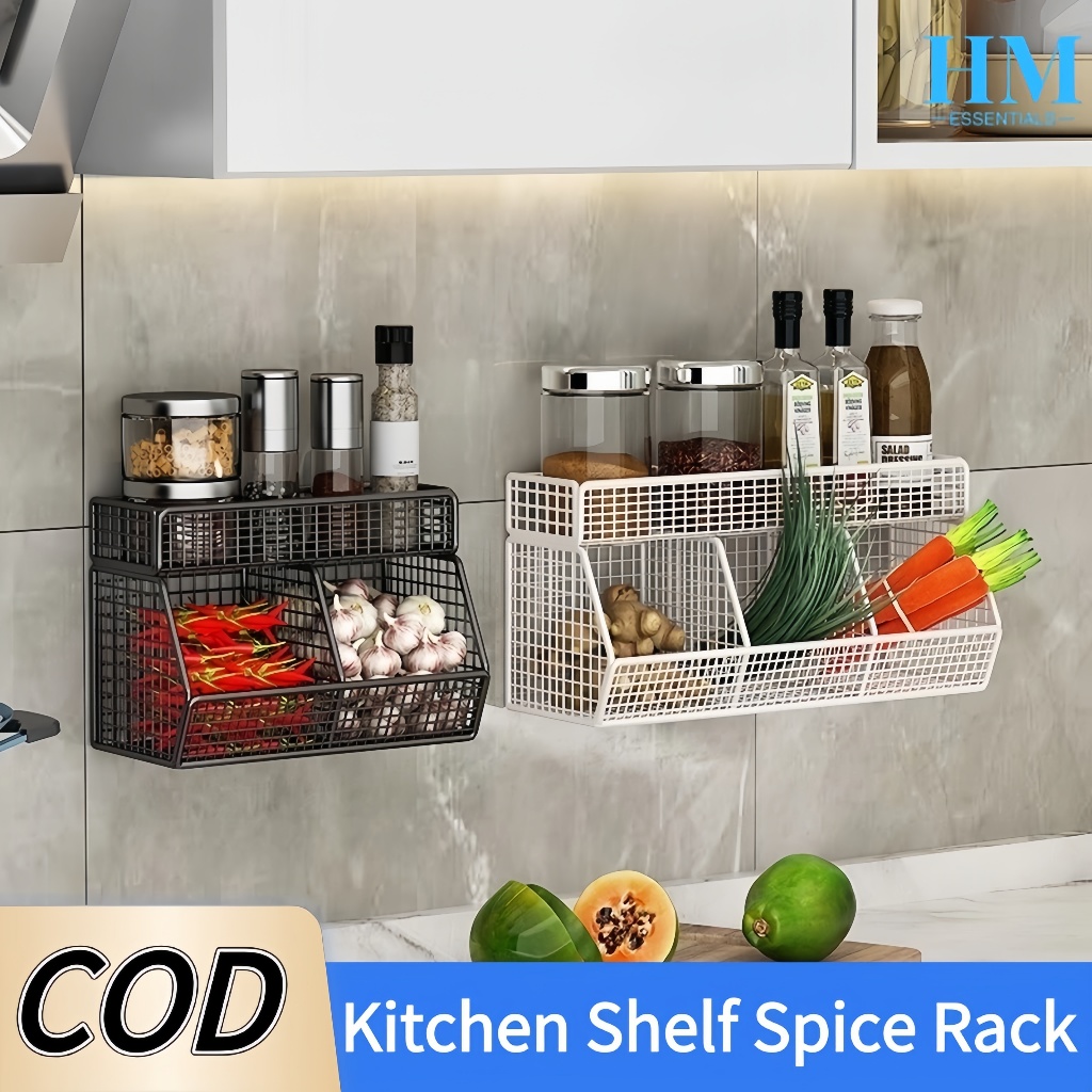 Wall Mounted Condiments Organizer Rack Kitchen Spice Storage Onion ...