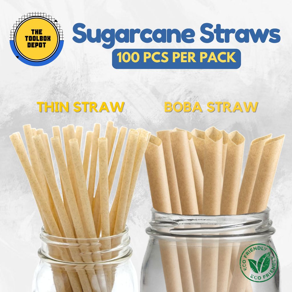 [100pcs] Bagasse Sugarcane Straws – 21cm Thin / 22cm Boba ...