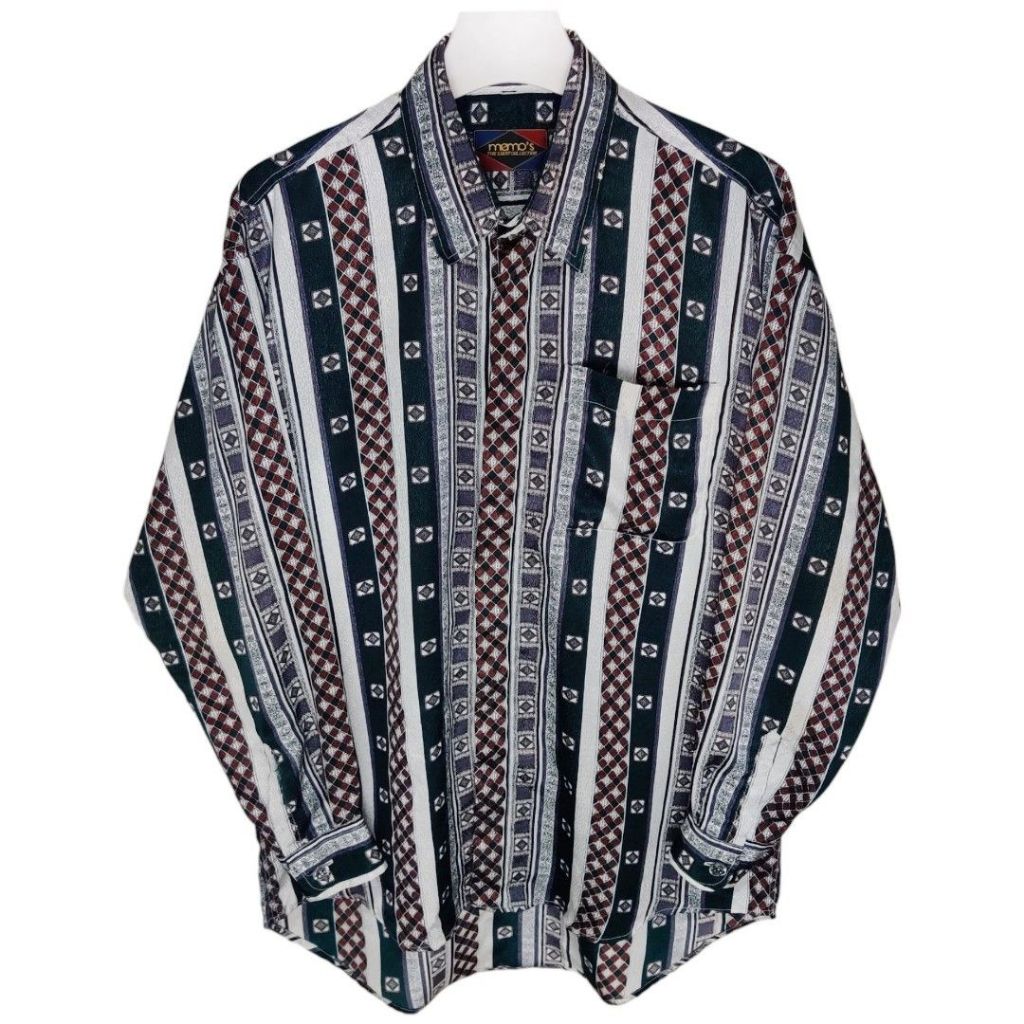 (XL) MEMO'S Vintage Men's Mosaic Pattern Longsleeve Shirt | Shopee ...