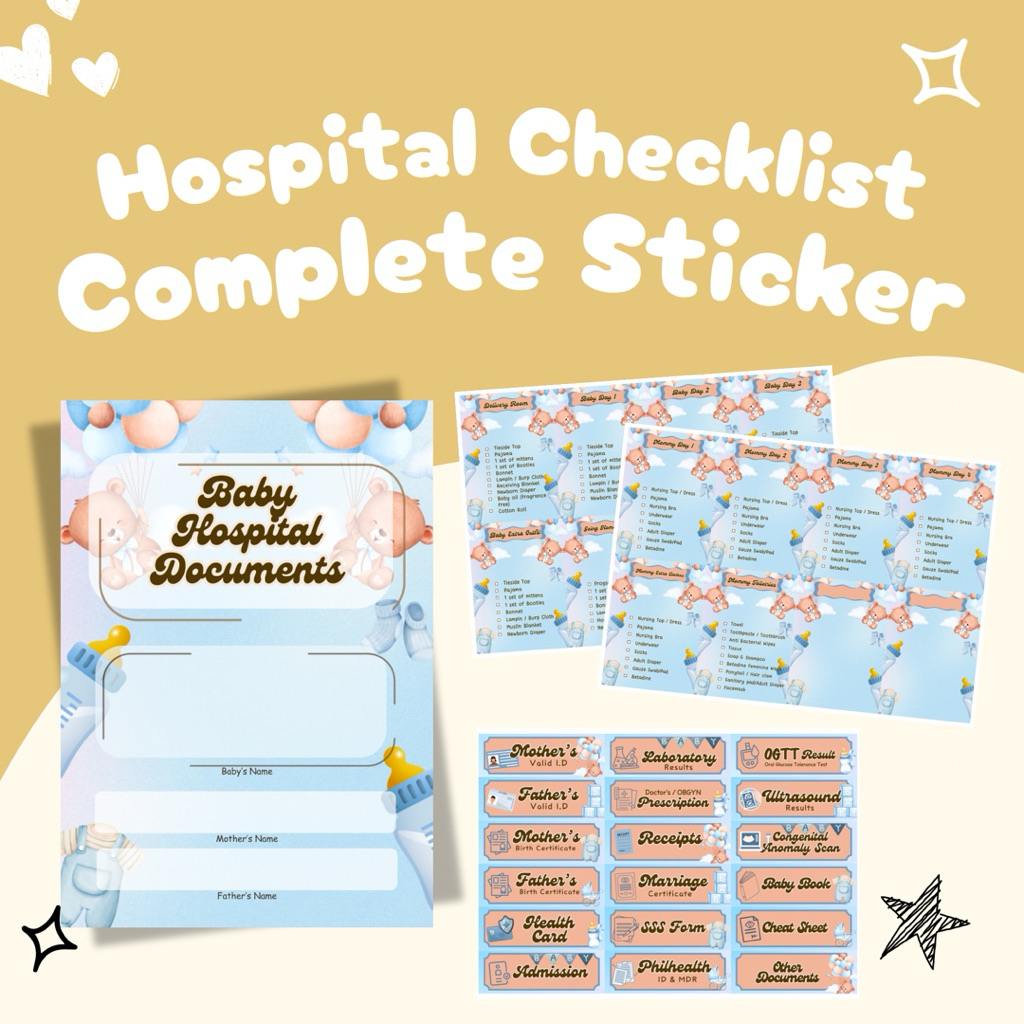 Baby Hospital Bag Checklist sticker for ziplock | Baby Documents ...