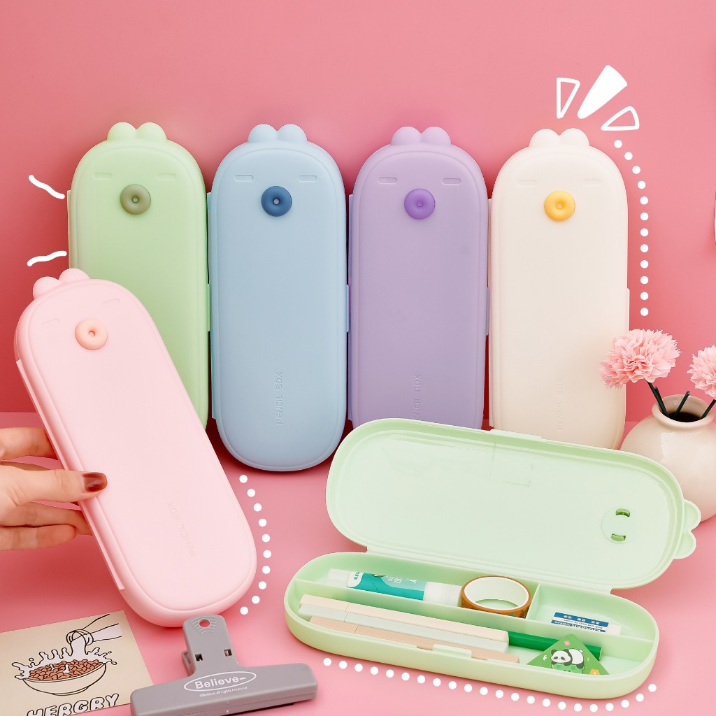 Macaron PP Pencil Cases Cute Large Capacity Eraser Pencil Storage Box ...