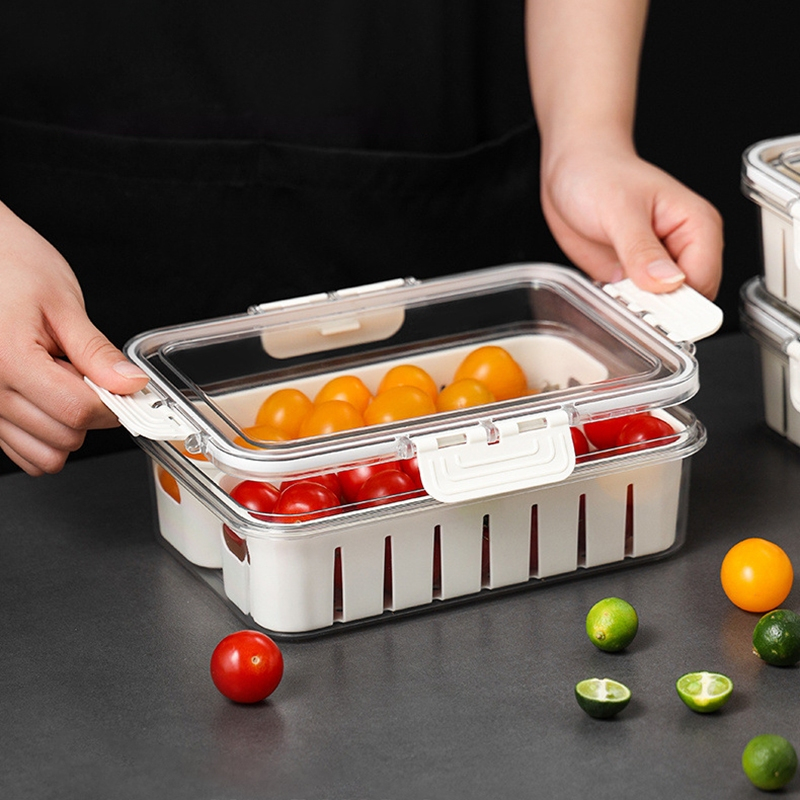Acrylic Food Storage Container with Colander Drain Airtight Fridge ...