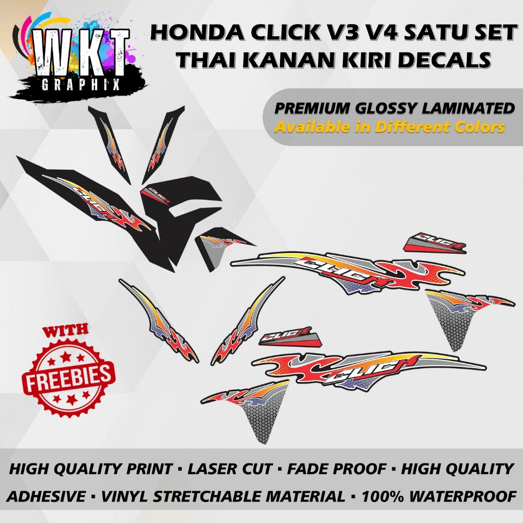 HONDA CLICK V3 V4 SATU SET THAI KANAN KIRI DECALS (WATERPROOF ...