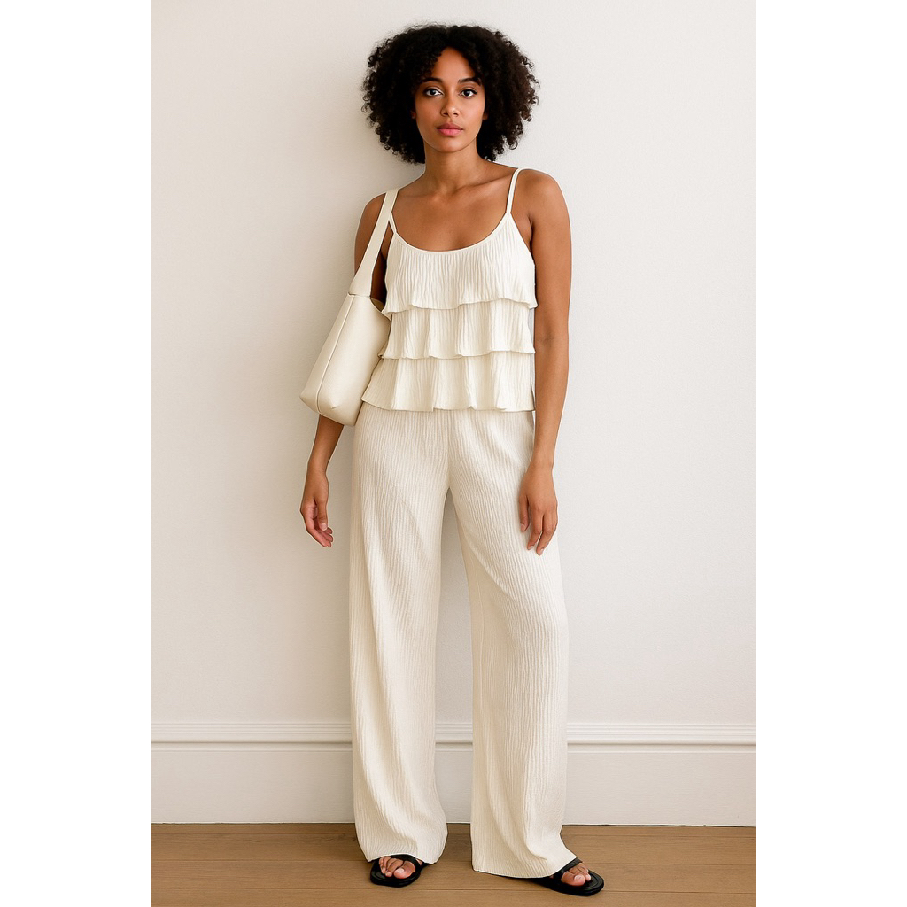 BARCEY RUFFLE CO-ORD SET (Top + Wide-Leg Pants) | Shopee Singapore