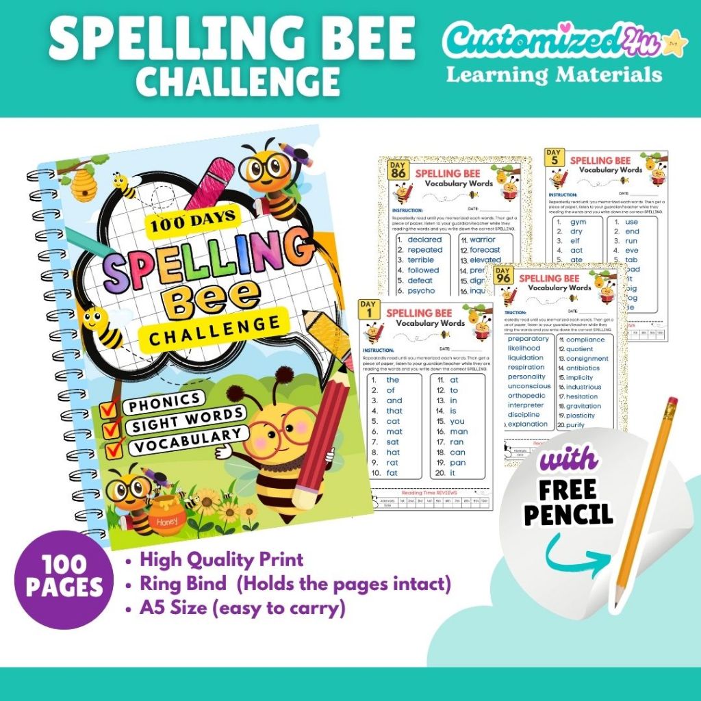 100 Days Spelling Bee Challenge Workbook Phonics Sight Words Vocabulary ...