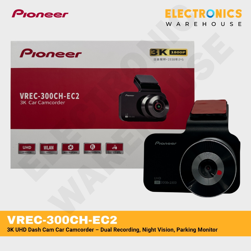 Pioneer VREC-300CH-EC2 3K UHD Dash Cam Car Camcorder – Dual Recording, with free 64GB SD Card ...