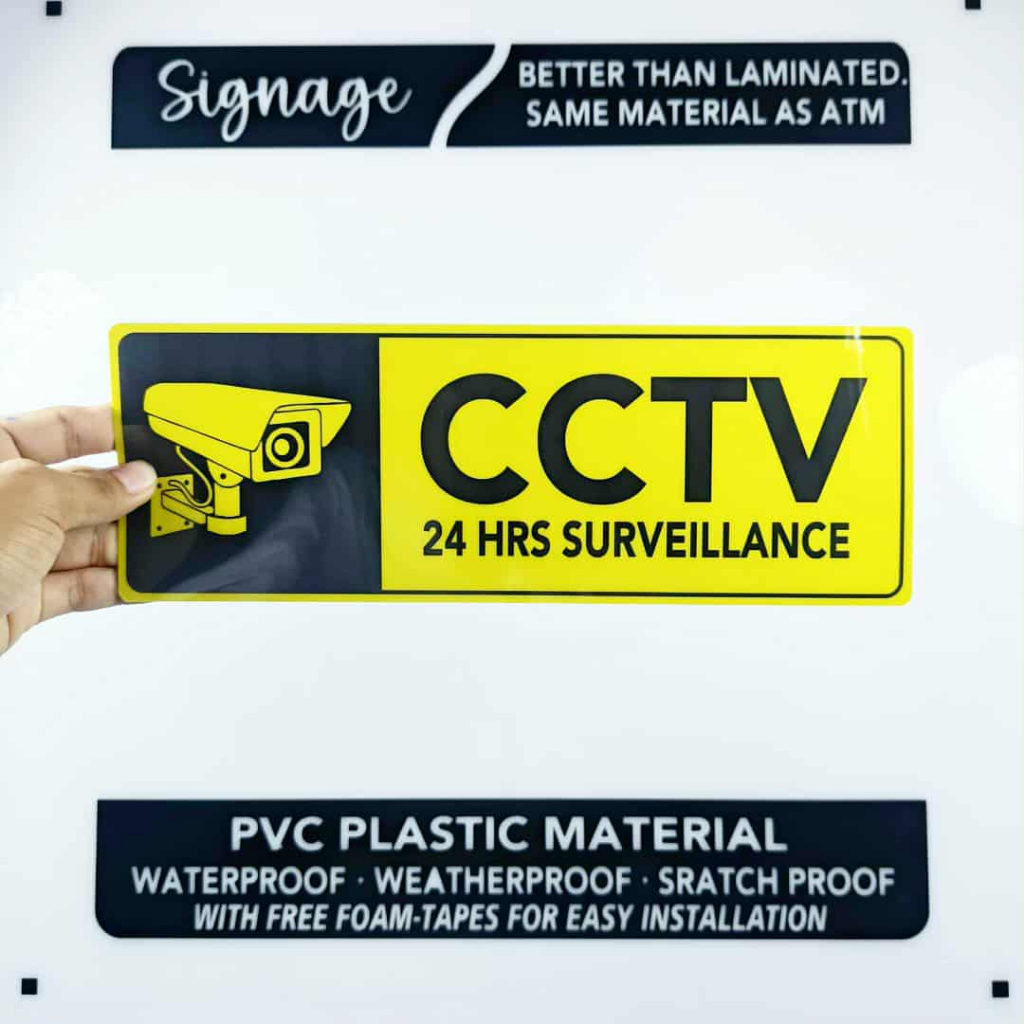 SIGNAGE - CCTV 24 HRS SURVEILLANCE - YELLOW SIGN - PVC PLASTIC MATERIAL ...
