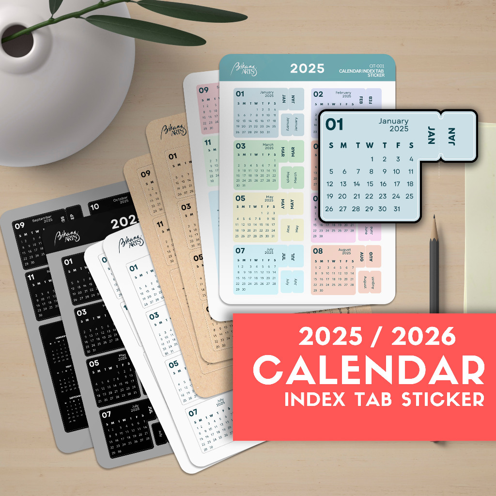 2 Sheets 2025 / 2026 Calendar Index Tab Stickers , 12 Month Planner ...