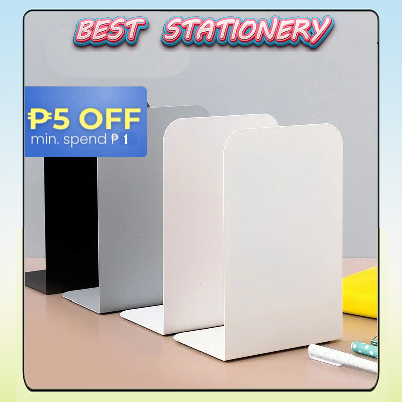 2PCS Metal L-Shape Bookends Black White Heavy Duty Desktop Book Holder ...
