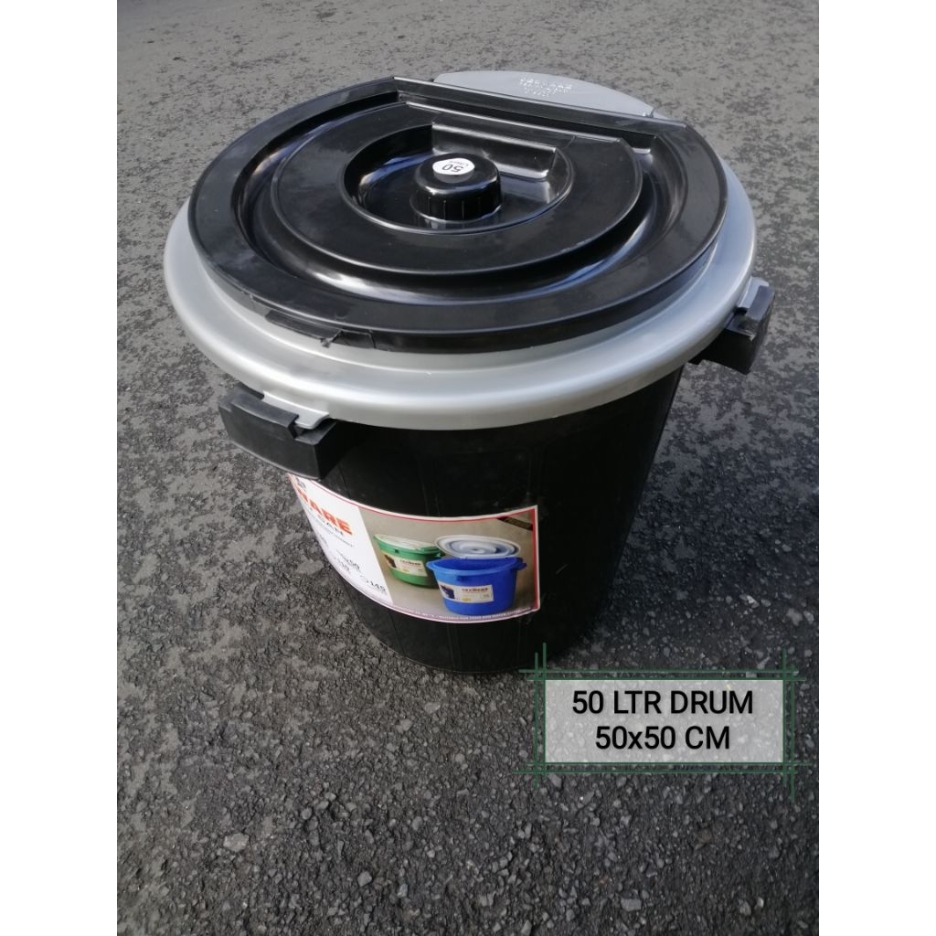 50 liter black round trash can with cover garbage bin utility container ...