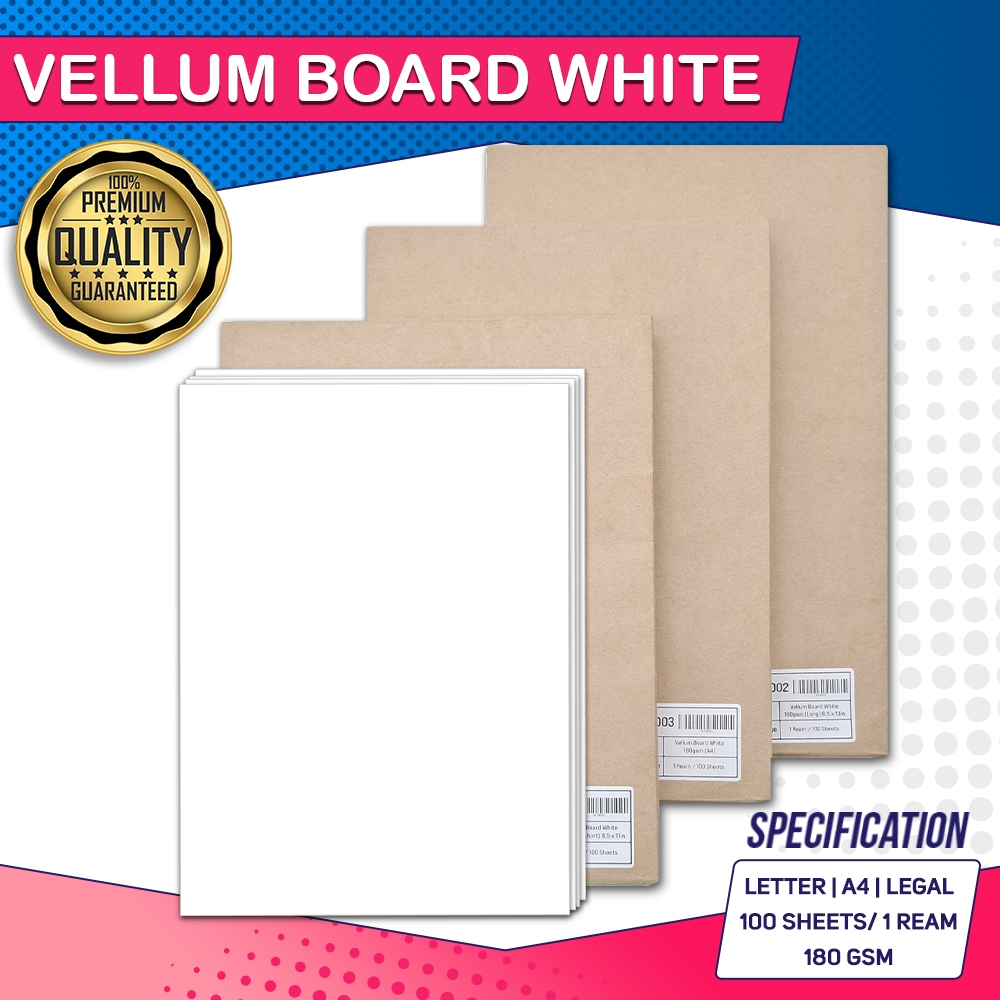 White Vellum Board Paper Short | A4 | Long Size 180gsm (100Sheets/1 ...