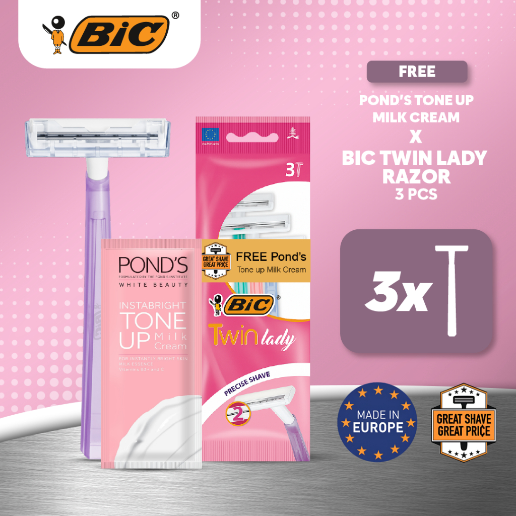 BIC Twin Lady Razor (3+1) with Free Ponds Cream | Shopee Singapore