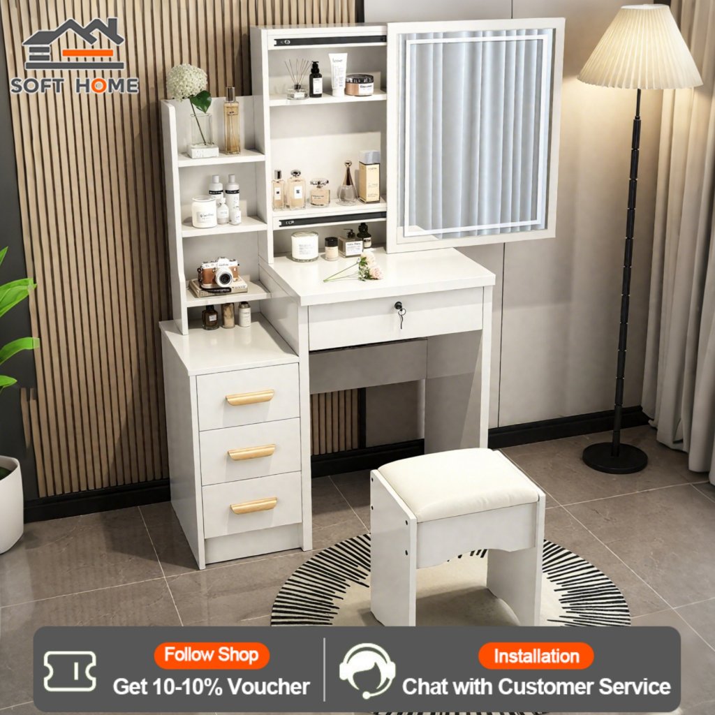 SOFTHOME Modern Elegant Dressing Table with Movable Mirror&Drawers ...