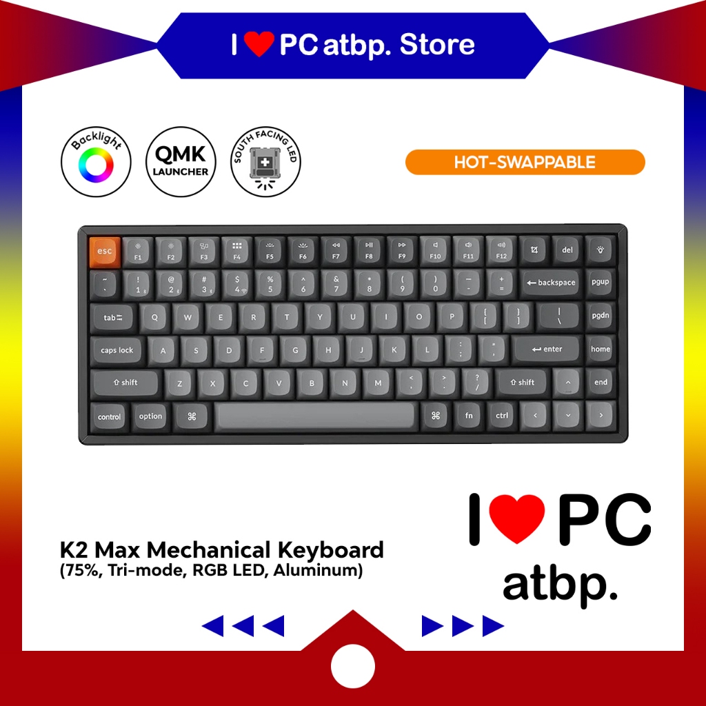 Keychron K2 Max QMK Mechanical Keyboard (75%, Tri-mode, RGB LED ...