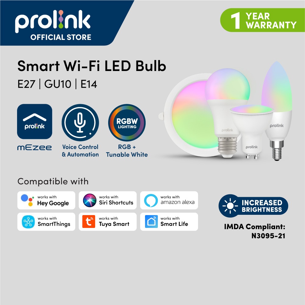 Prolink WiFi Smart LED Bulb - E27/E14/GU10 /Downlight | Color Adjustable, Smart Timer/Voice ...
