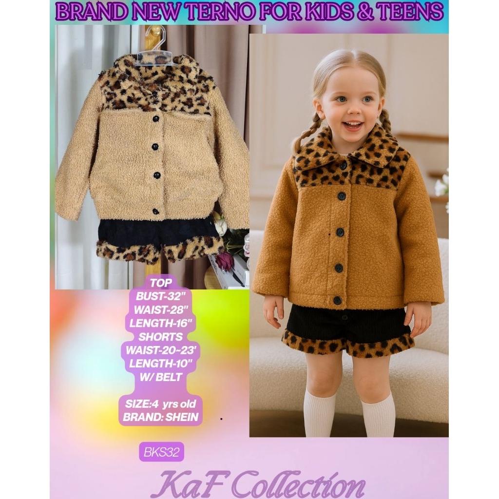 Brand New Plush Teddy Fabric Leopard Print Winter-Inspired Girls' Terno ...