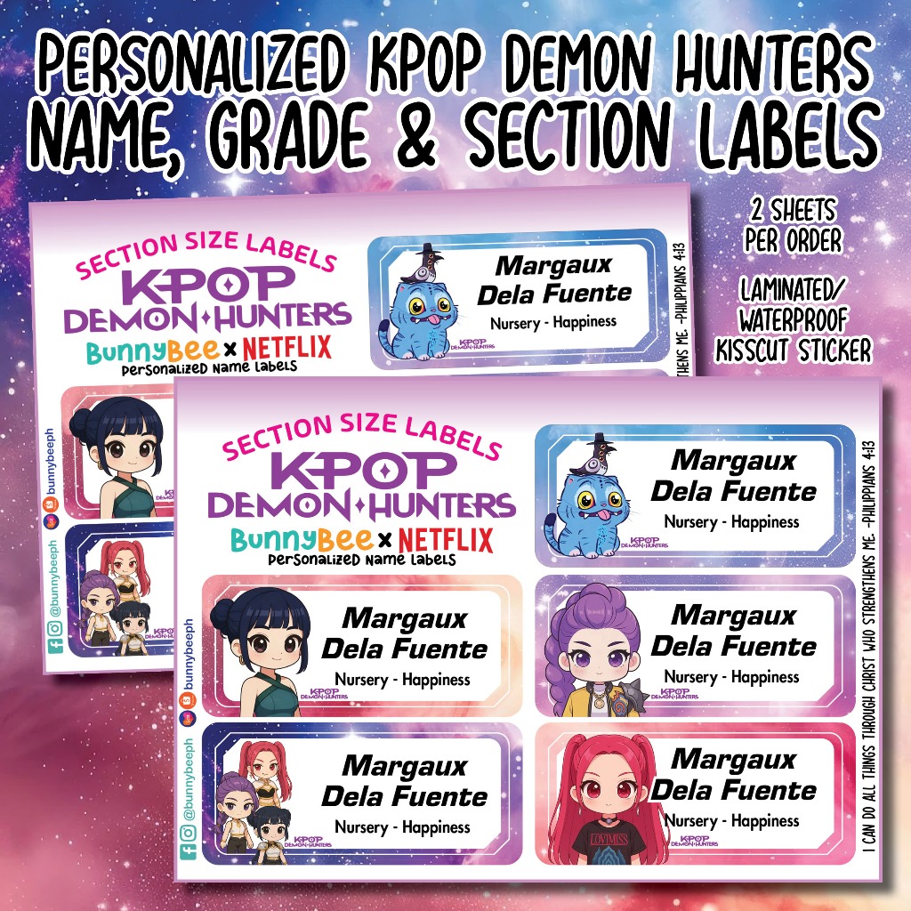 KPOP Demon Hunters Personalized Name Grade & Section Labels Laminated ...