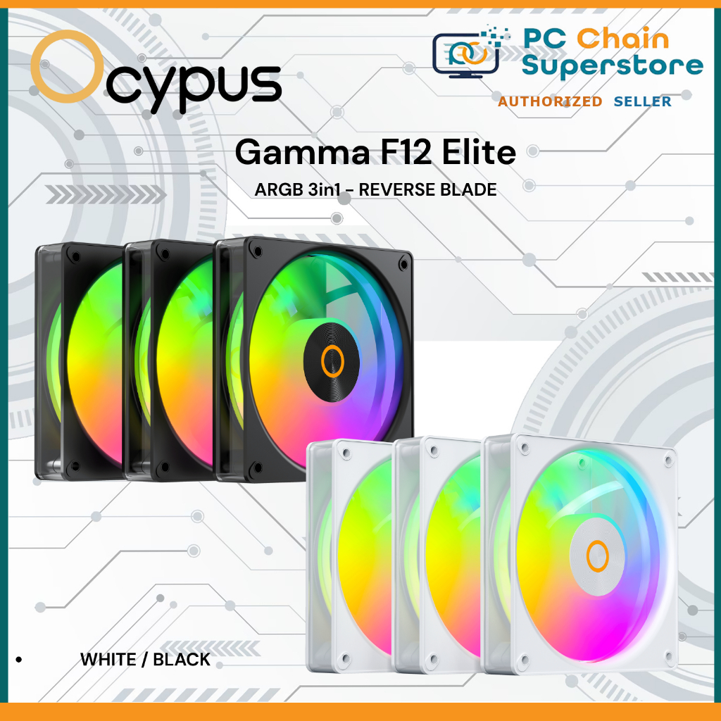 Ocypus Gamma F12 Elite ARGB 3in1 Reverse Blade /120mm 4-pin PWM Fan /PC ...