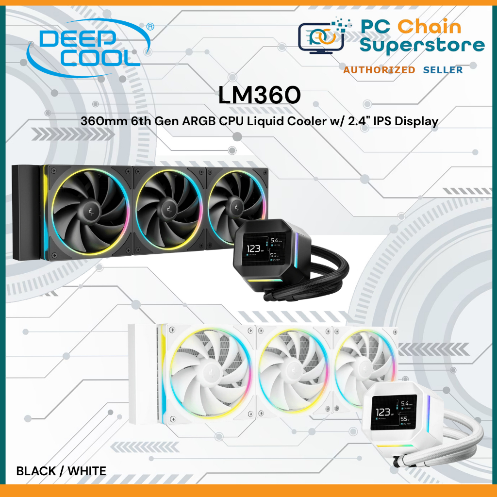 Deepcool LM360 360mm 6th Gen ARGB Liquid Cooler with compact 2.4" IPS ...