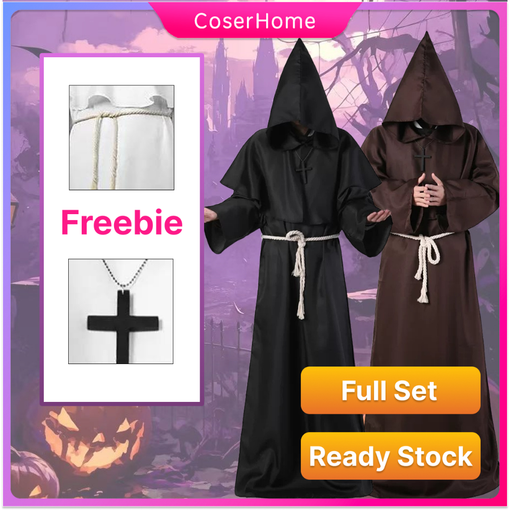 Full Set Medieval Monks Hooded Priest Robe Wizard for Adult Ancient ...