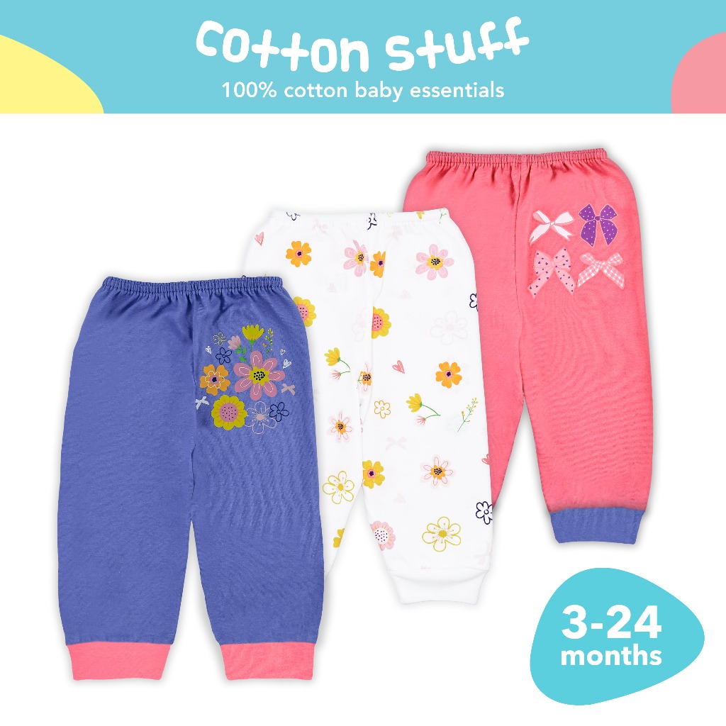 Cotton Stuff - 3-piece Pajama Pants (Blooming - Girl) | Shopee Singapore
