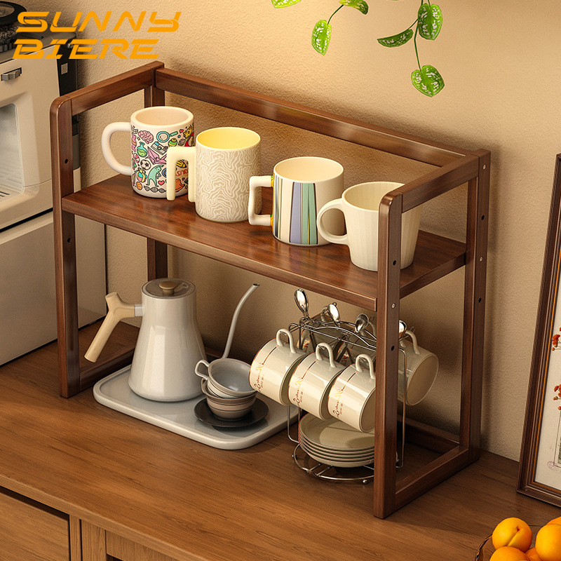 【On Hand】Bamboo Adjust Rack Cup Holder Cups Drying Rack 2Layers For ...