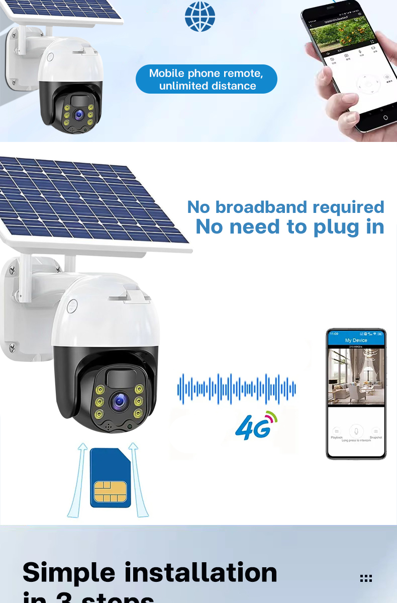 AU V380 PRO 4G SIM Card Outdoor CCTV Waterproof Wireless Solar CCTV ...