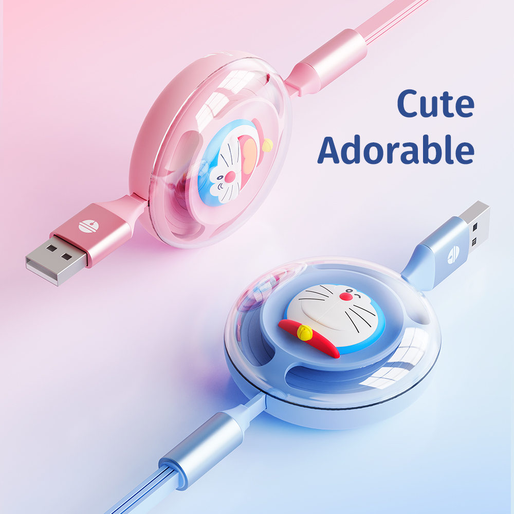 Rock Space Doraemon USB A TO L+M+C 3.5A Retractable 3-In-1 Charge & Sync Cable 1.1M Fast ...