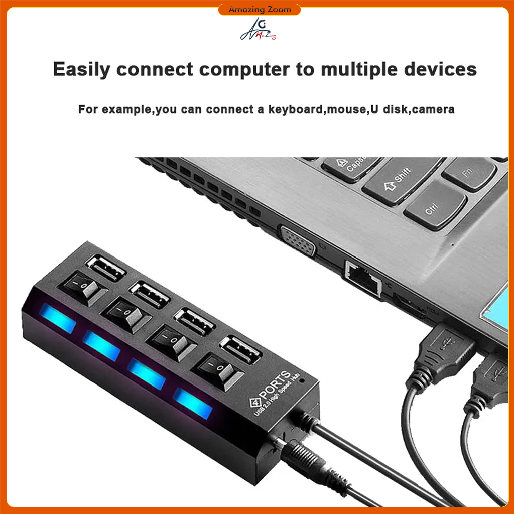 USB HUB 2.0 4/7 Port Multiple Expander USB 2.0 Hub With Switch LED ...