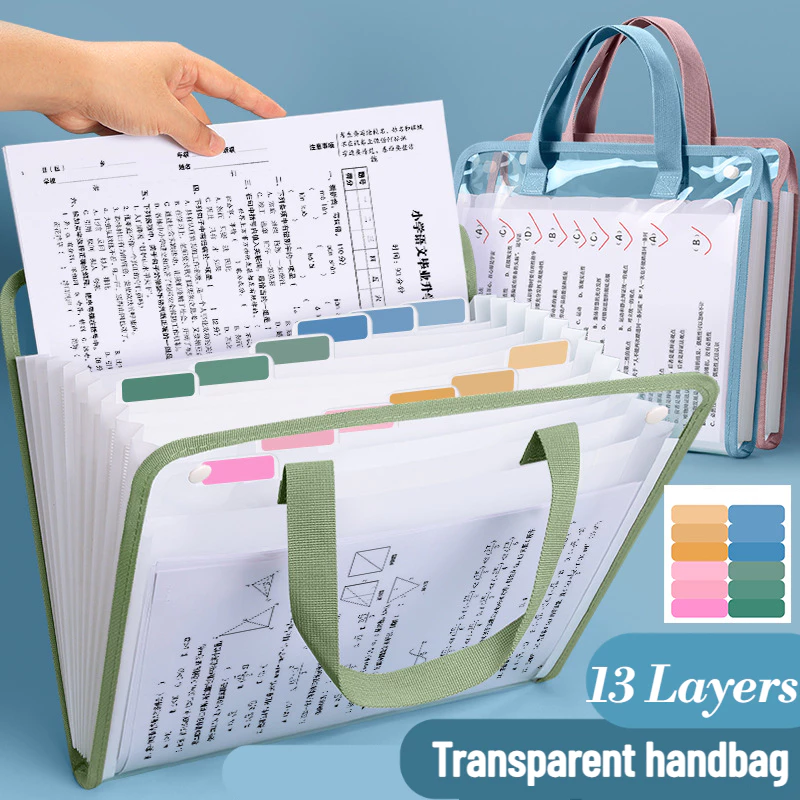 Long\A4 Size Transparent Expanding File Folder 13Pockets Paper ...
