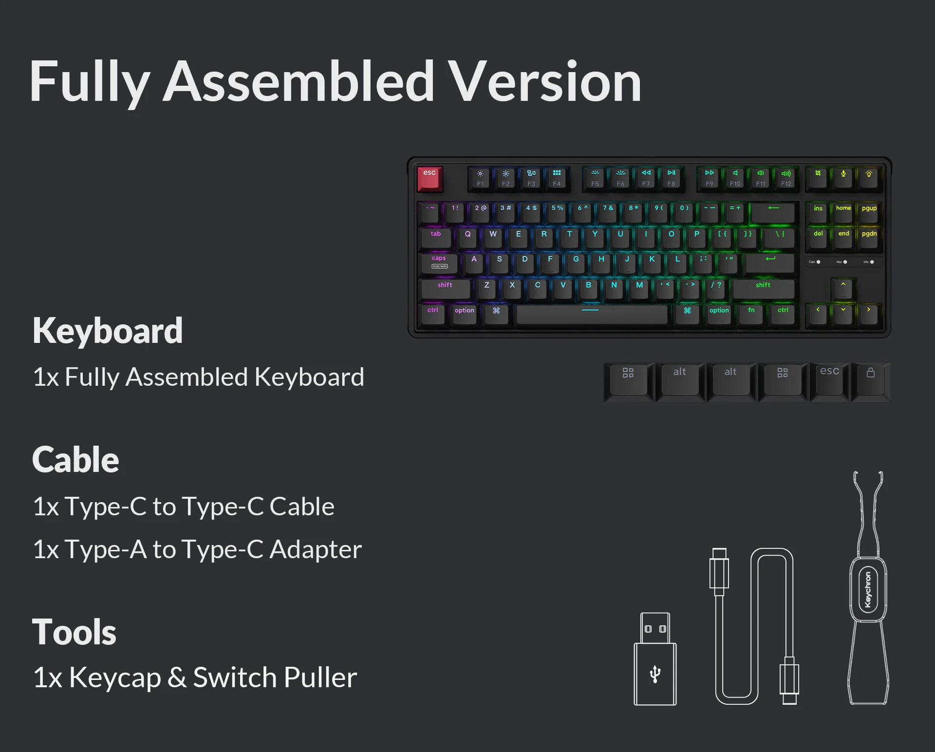 Keychron C3 Pro 8K QMK Mechanical Keyboard, TKL, Wired, RGB LED, QMK ...