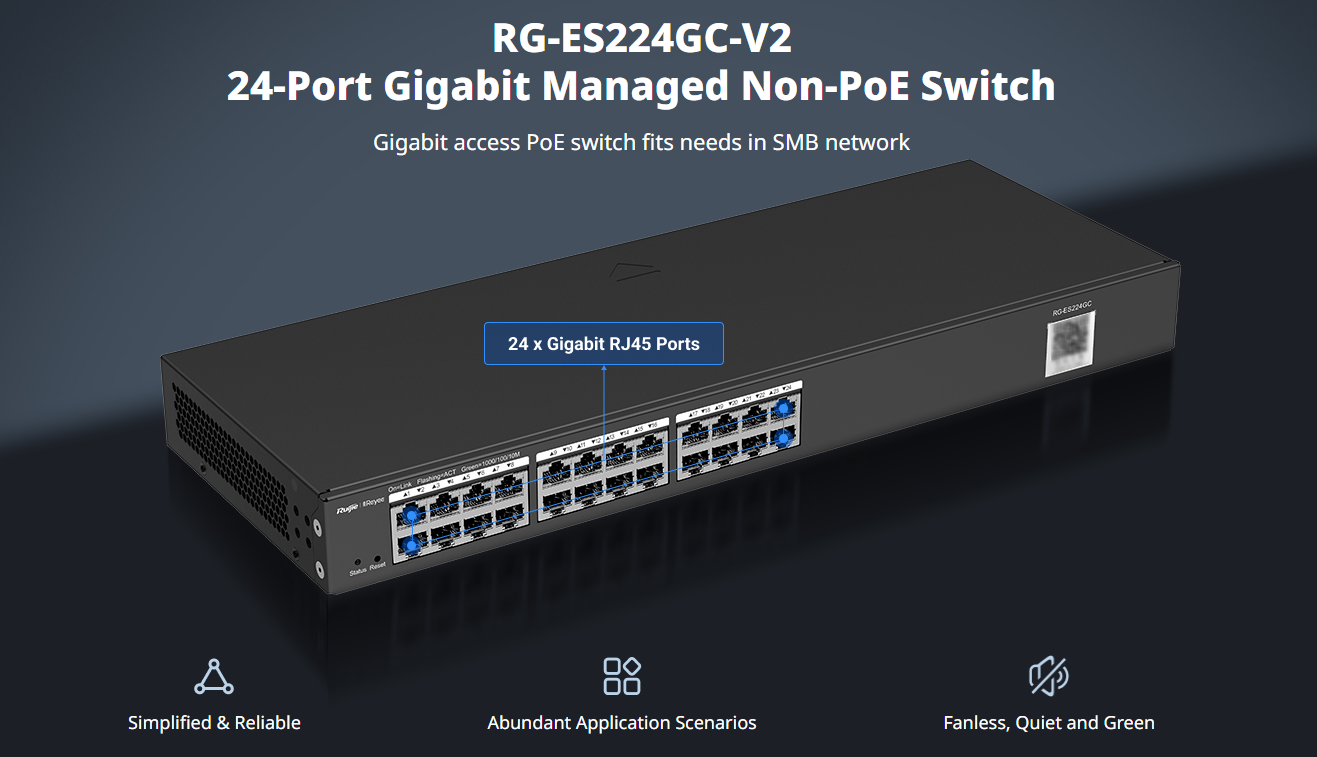 Ruijie RG-ES224GC-V2 24-Port Gigabit Smart Cloud Managed Non-PoE Switch ...