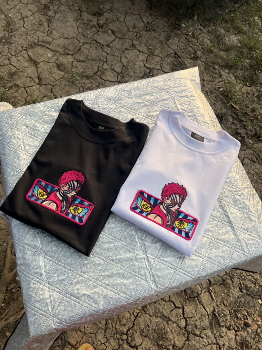 Sef Apparel Anime T-shirt Embroidered Embroidery Akaza of Demon Slayer ...