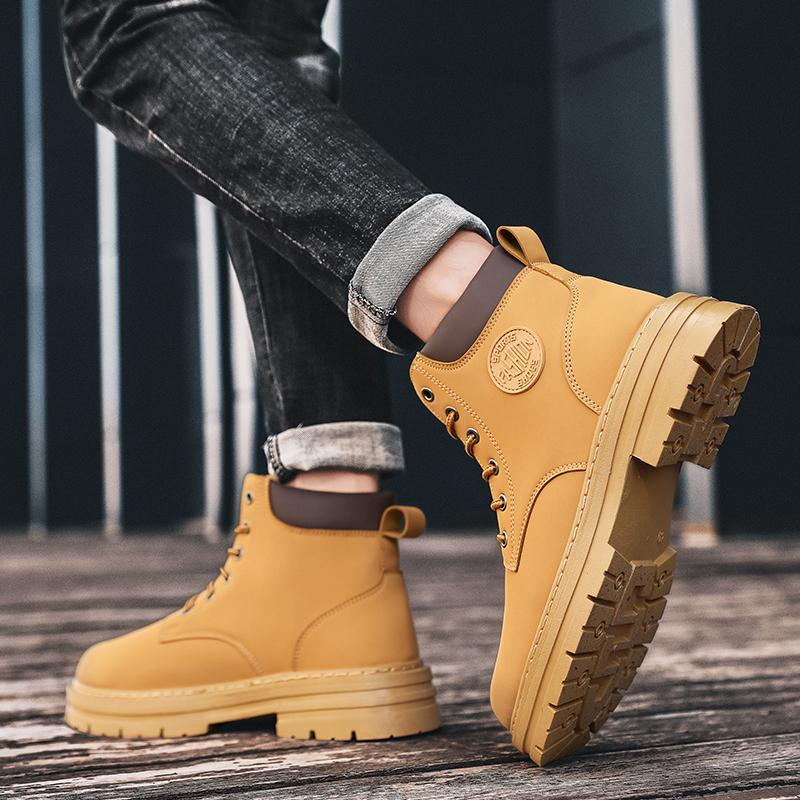 Men's High Top Boots Leather Shoes Fashion Martin Boots Men's Lace-Up ...