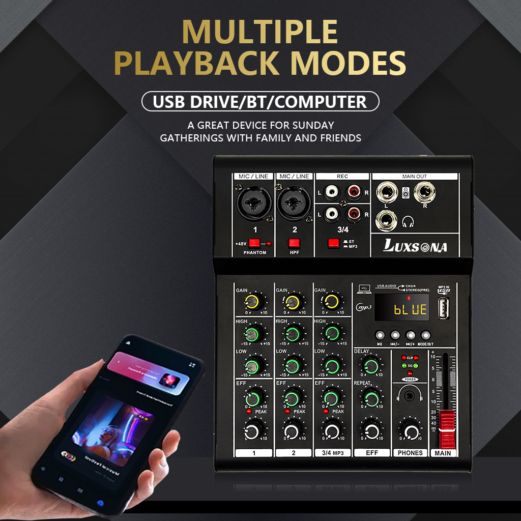 Professional Audio Mixer USB 4 Channel Mixer with Bluetooth KTV ...