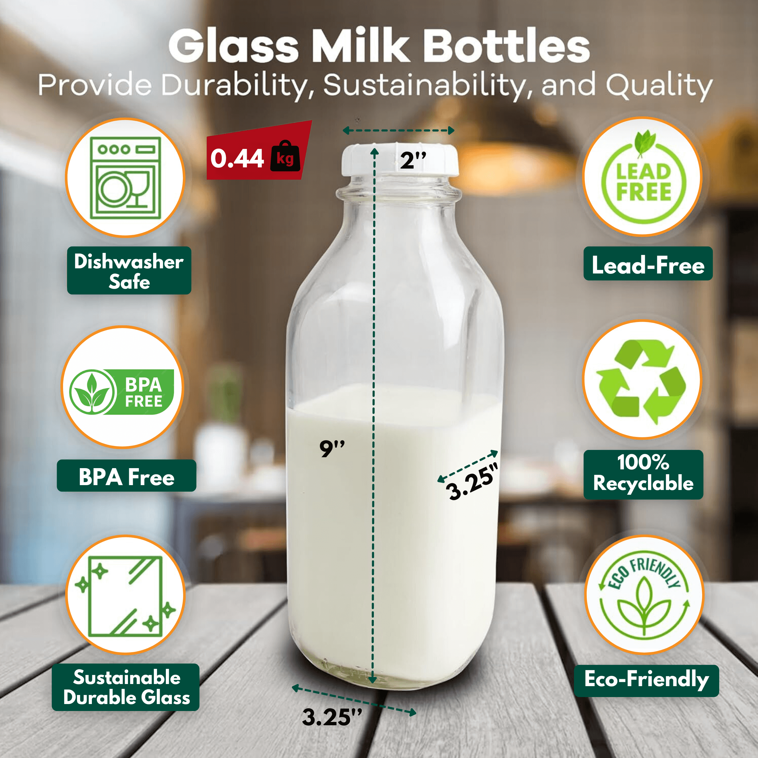 Famillo Water, Milk, Juice Glass Bottle 1000cc (1L) with Lids & Silicone Pour Spouts for Fridge ...