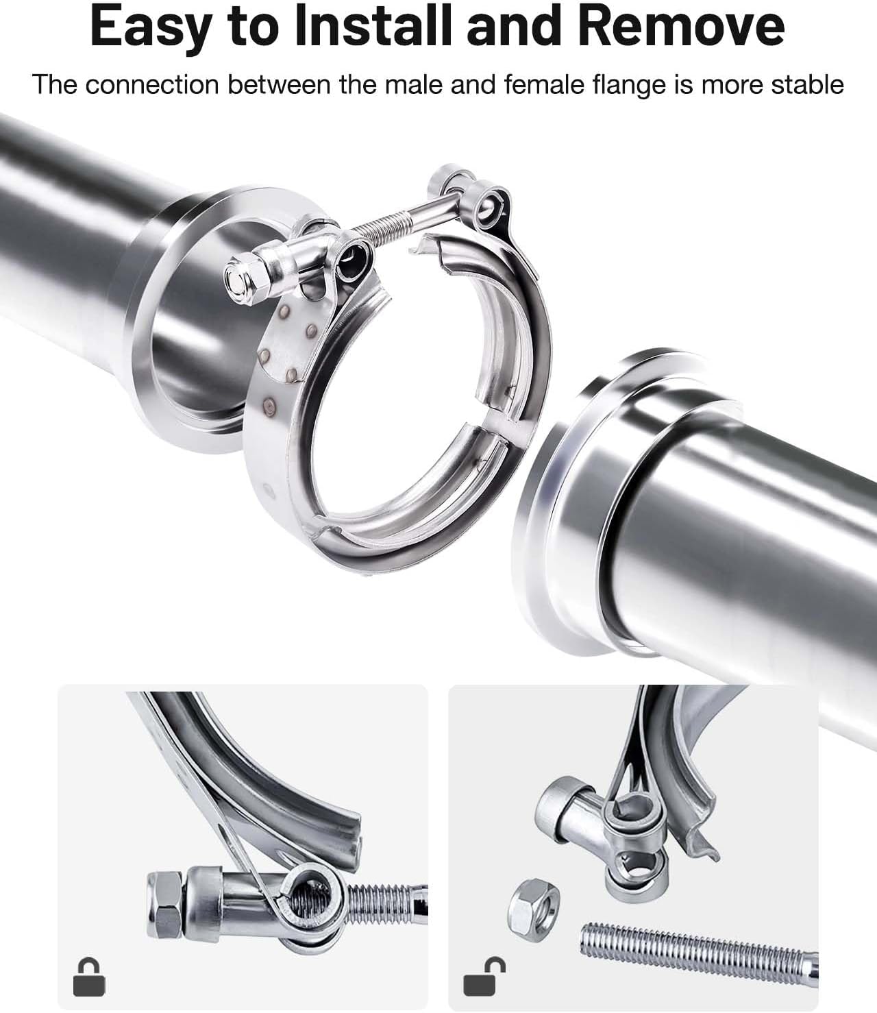 304 Stainless Steel V Band Clamp Flat Flange Kit Assembly(2", 2.5",3.0 ...