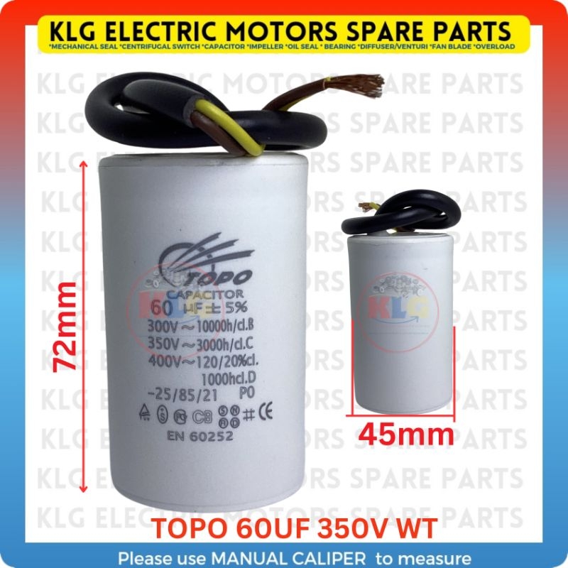 Topo running capacitor 350V 35uf 40uf 50uf 60uf wire type water pump ...