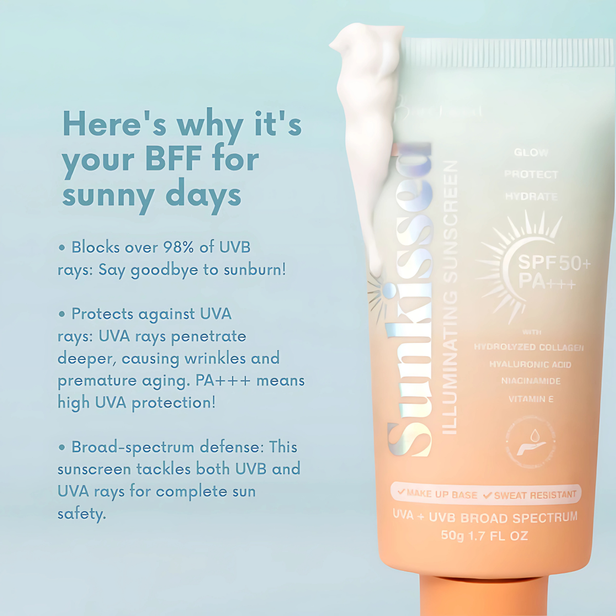 Sunkissed Illuminating Sunscreen Sunblock Cream Collagen Niacinamide ...
