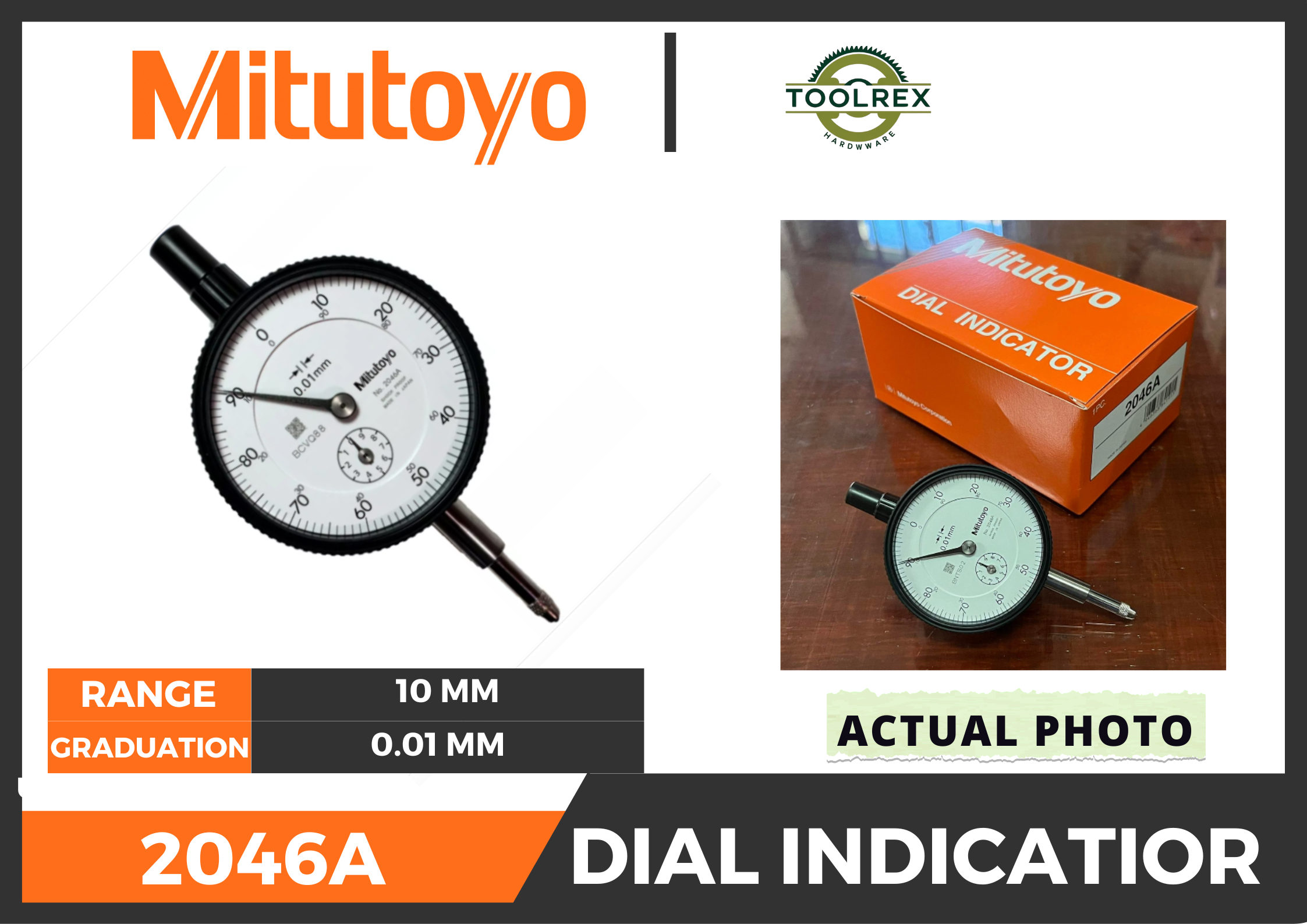 MITUTOYO DIAL INDICATOR MODEL : 2046A (RANGE : 10MM / 0.01MM) | Shopee ...