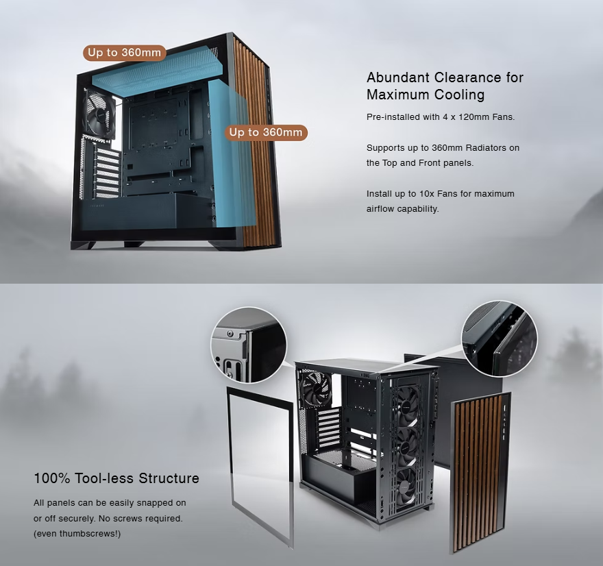 Tecware Timber High Airflow ATX TG Case w/ 4X120mm Fan | Black and ...